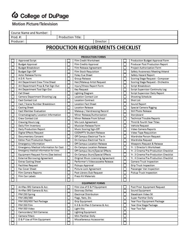 MPTV Stock Production Checklist | PDF