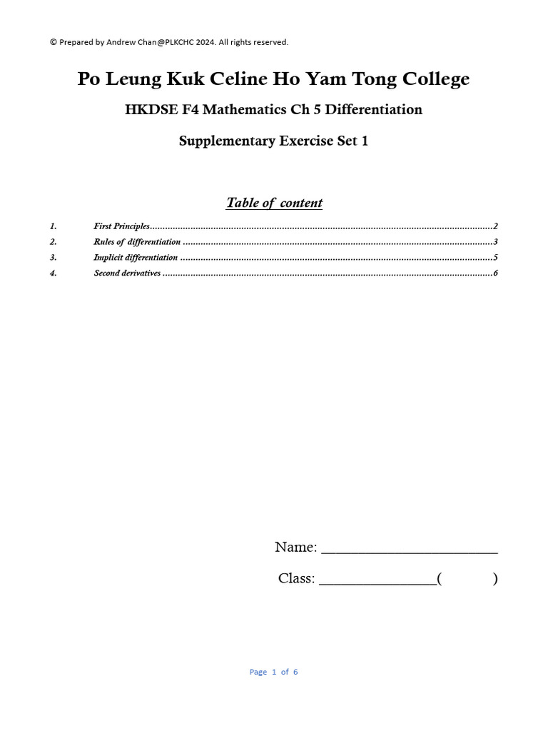 F4 M2 Differentiation Exercises | PDF | Mathematical Relations ...