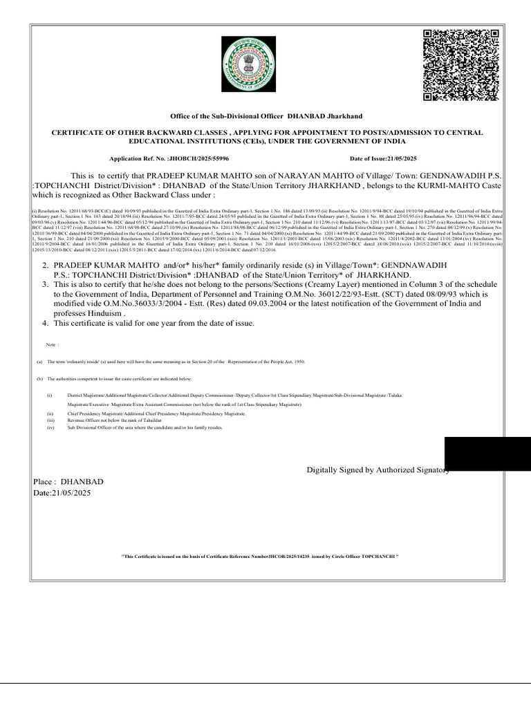 JHOBCH Pradeep 2025 55996-1-Compress | PDF | Government Of India