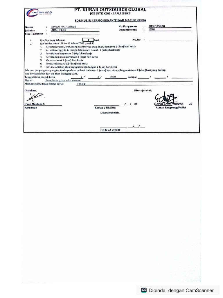 Surat Ijin Irvan Maulana | PDF