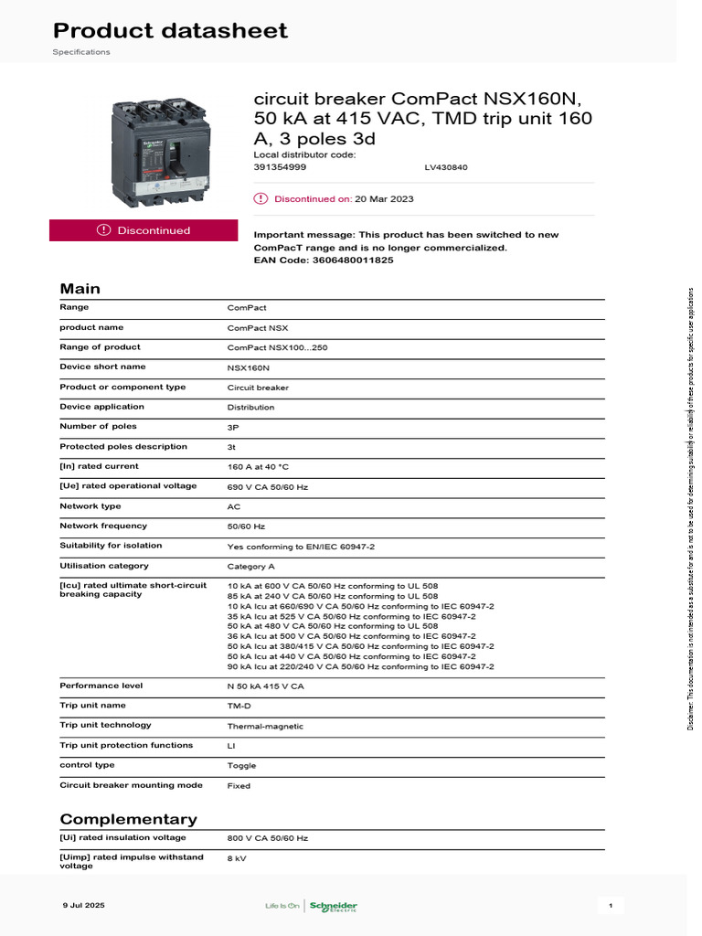 Schneider Electric ComPact-NSX-630A LV430840 | PDF | Alternating ...