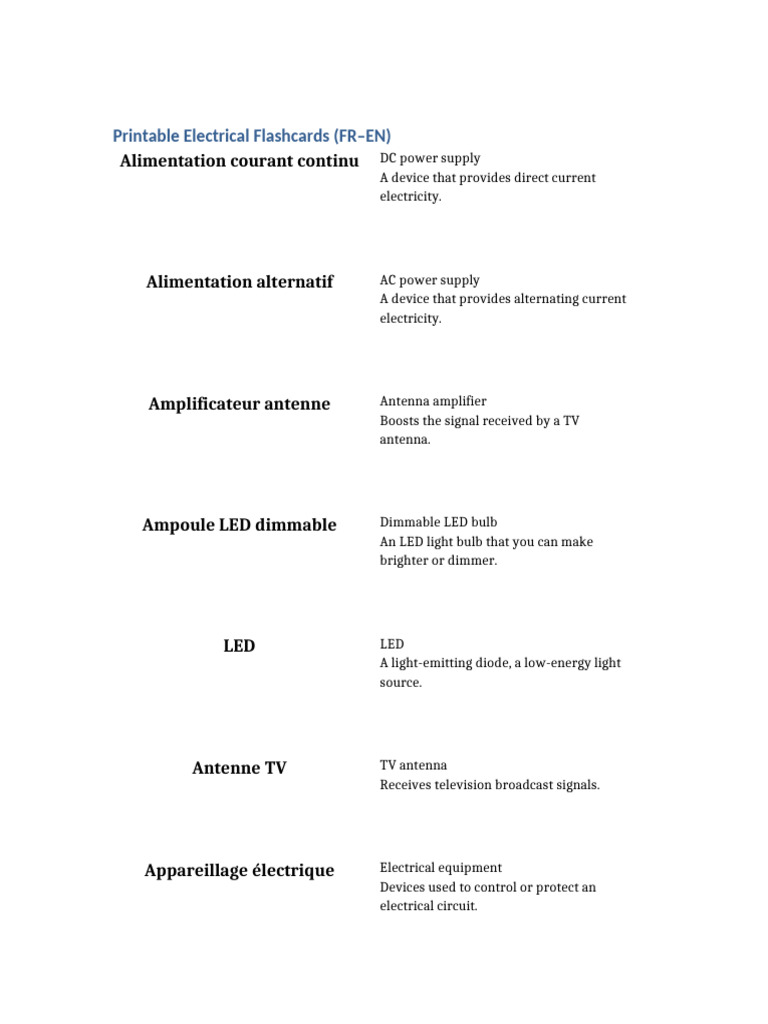 Electrical Flashcards: Key Concepts | PDF | Power Supply | Light ...