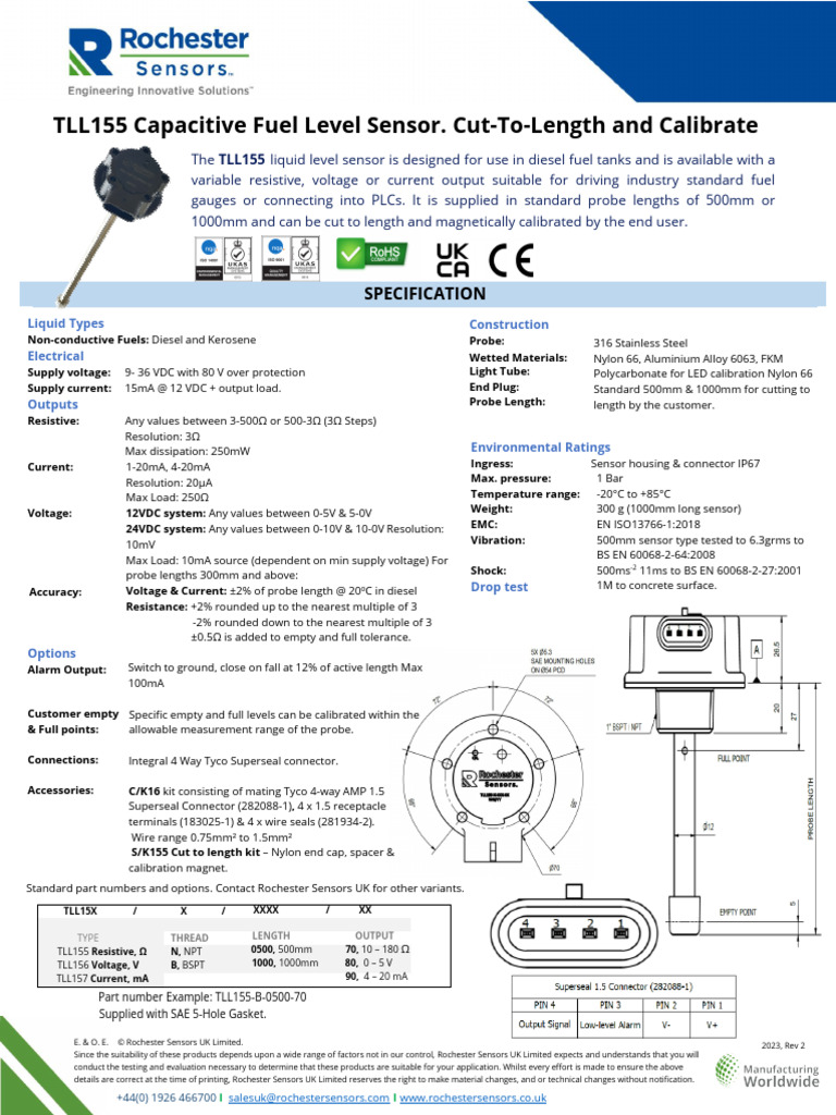TLL155 Capacitive Fuel Level Sensor | PDF | Calibration | Equipment