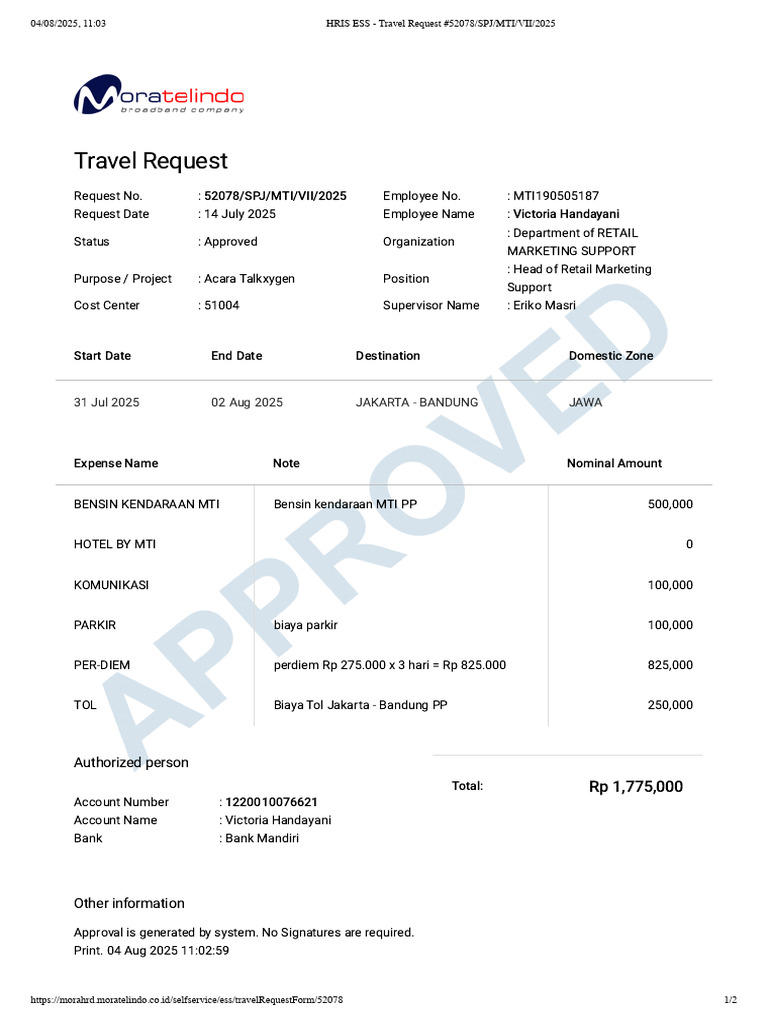 Travel Req-Bandung | PDF | Expense | Employment Compensation