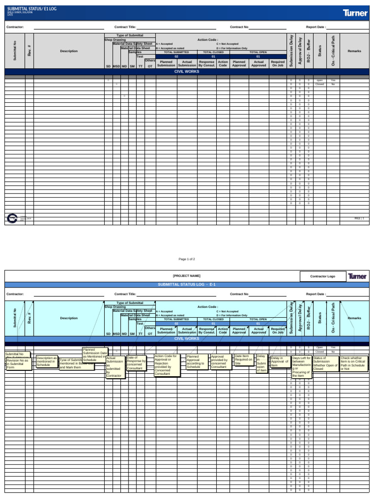 120002 Contractor's Submittal Status Log (E-1) | PDF