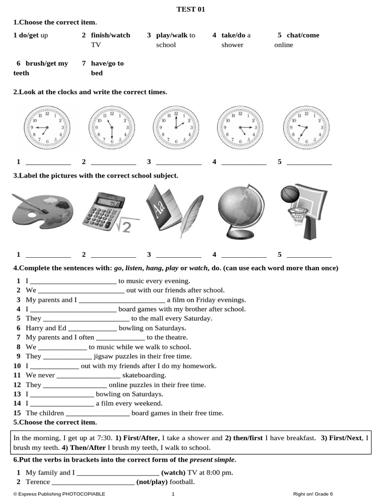 Right on 6 Đề kiểm tra Unit 2 | PDF | Lunch