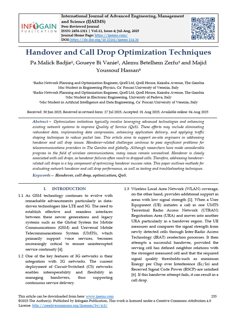Handover and Call Drop Optimization Techniques | PDF | Cellular Network | Mobile Technology