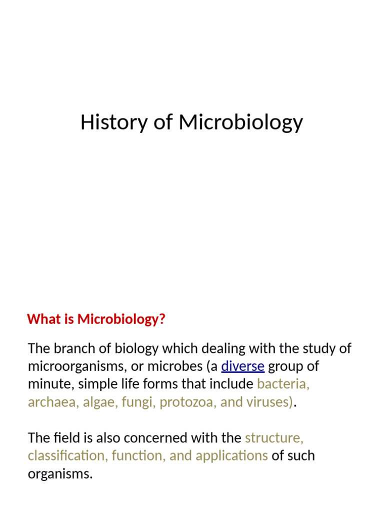 History of Microbiology MRK 30072025 | PDF | Microorganism | Microbiology