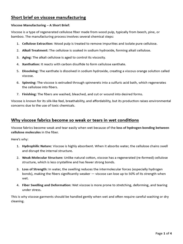 Viscose Manufacturing Process | PDF | Rayon | Sodium Hydroxide