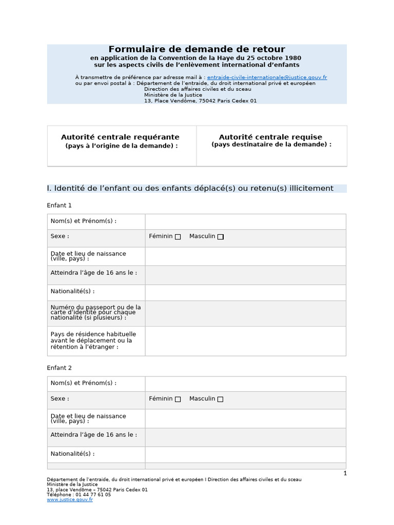 Demande de retour d'enfants internationaux | PDF | Médiation | Justice