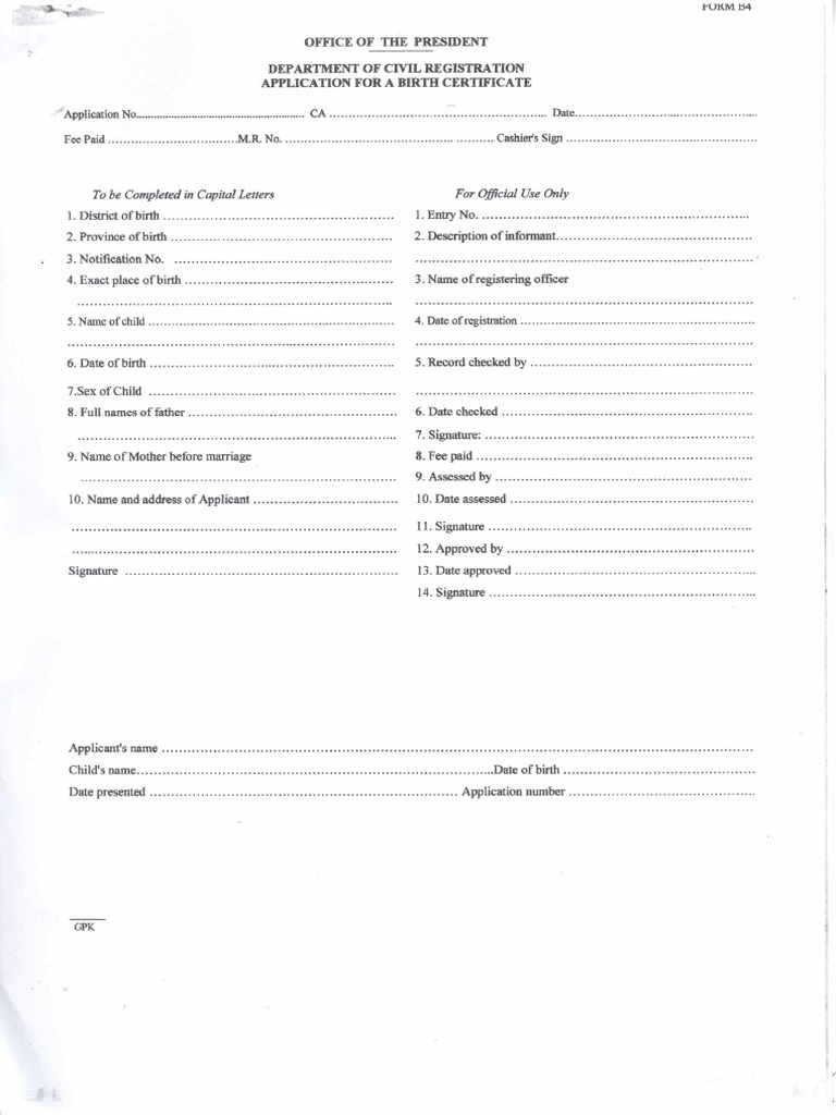 Birth Certificate Application Form | PDF