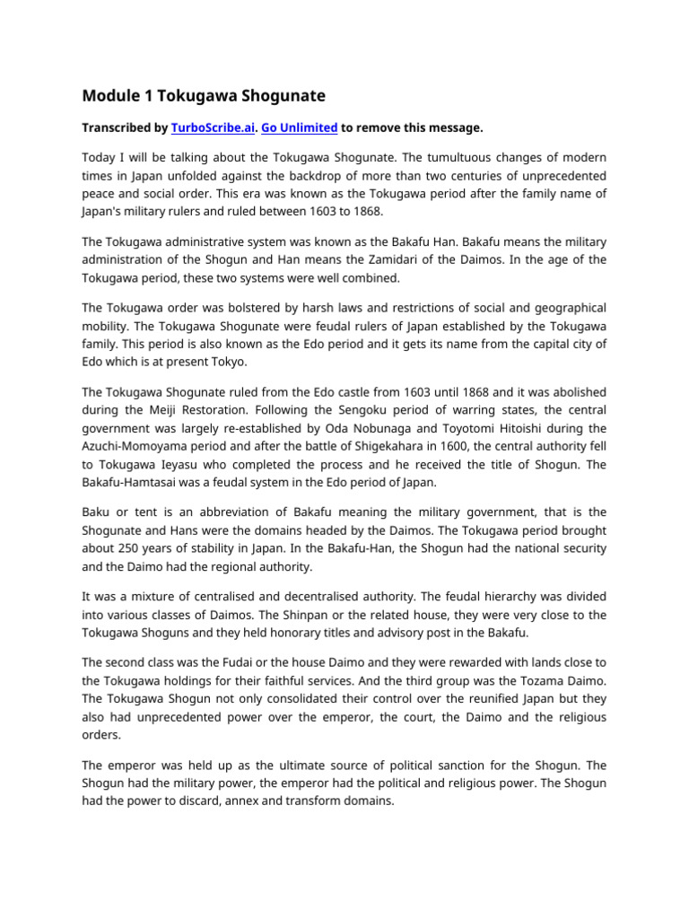 Overview of the Tokugawa Shogunate | PDF | Shogun | Samurai