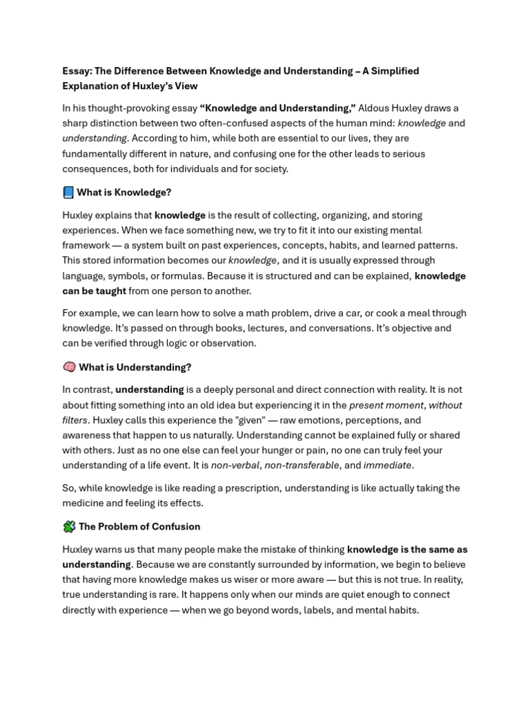 Knowledge and Understanding. Notes | PDF | Knowledge | Experience