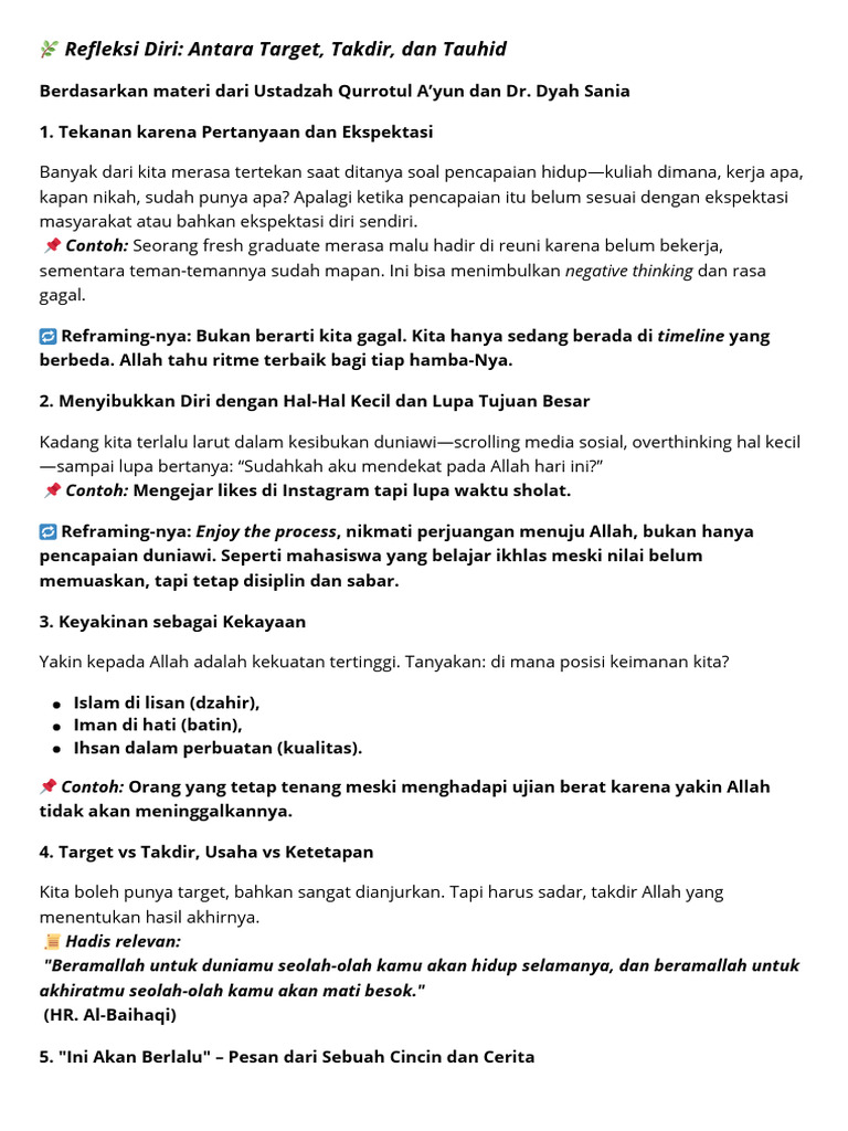 ? Refleksi Diri Antara Target, Takdir, Dan Tauhid | PDF