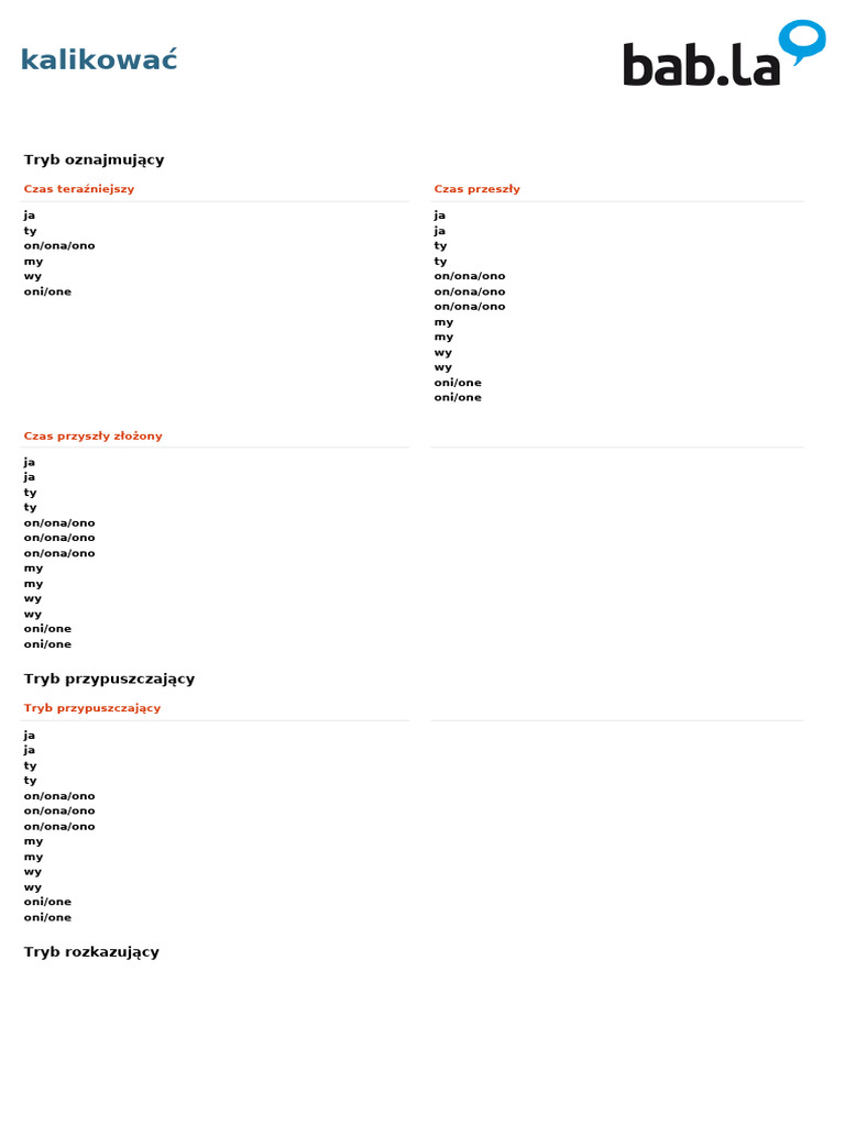 Bab - La Conjugation Polish Kalikowa | PDF