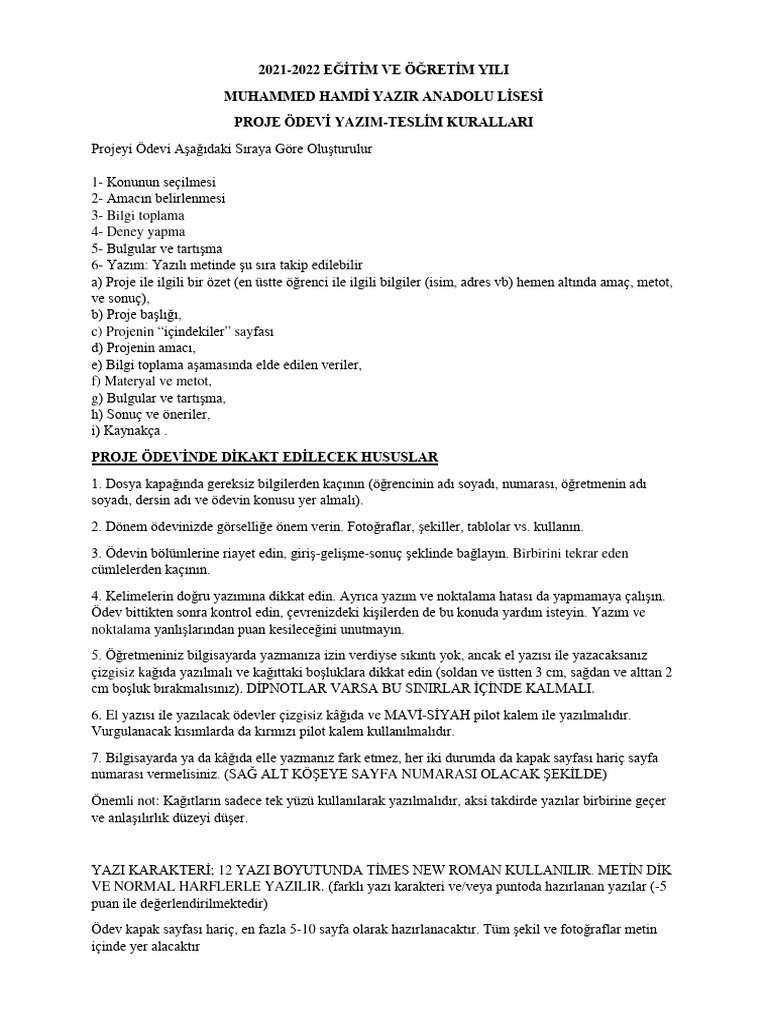 Proje Odevi Kurallari | PDF