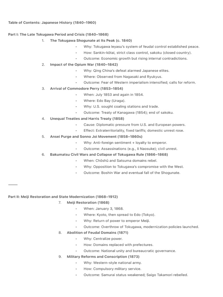 Table of Contents- Japanese History (1840–1960) | PDF | Empire Of Japan ...
