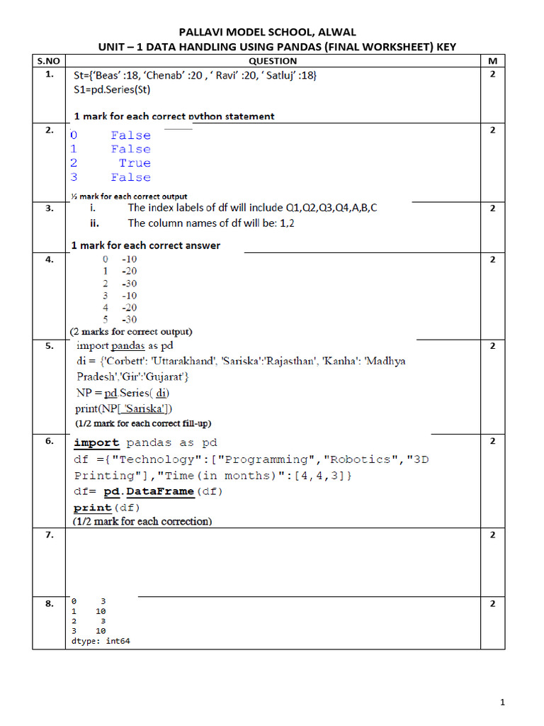 Worksheet 3 - Pandas Series & Dataframe(Key) | PDF | Chess Openings | Chess