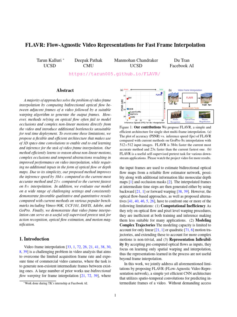 FLAVR Flow-Agnostic Video Representations For Fast | PDF | Frame Rate ...