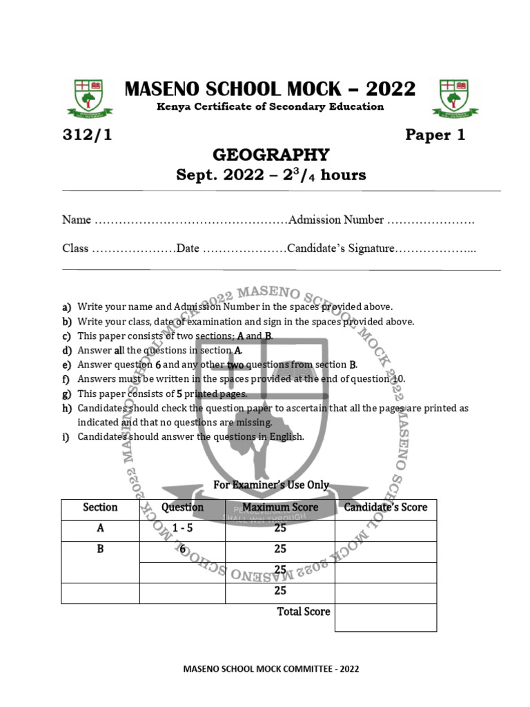 Geography Paper 1 Mock 2022 | PDF | Glacier | Erosion