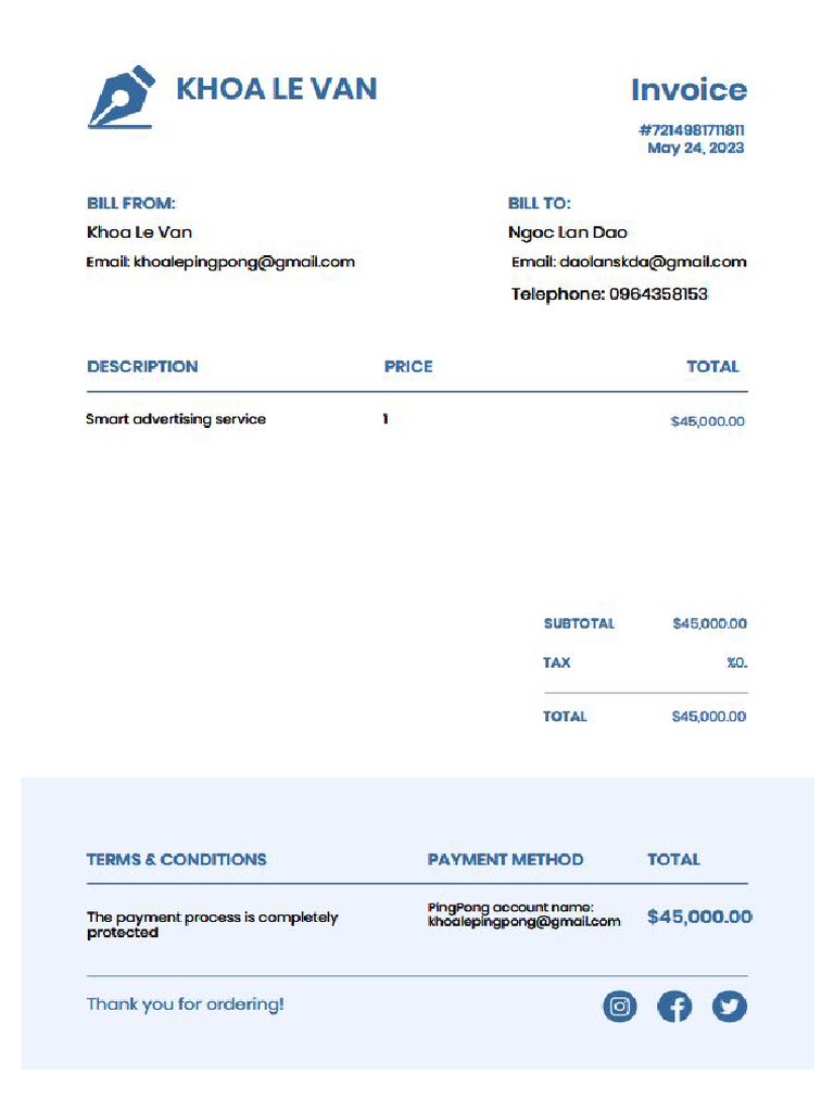 Invoice - Khoa Le Van-01 | PDF