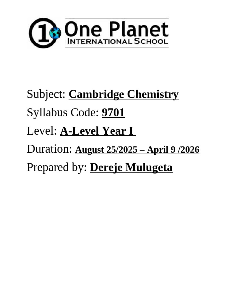 Cambridge Chemistry 9701 Annual Sequence 2025 26 | PDF ...