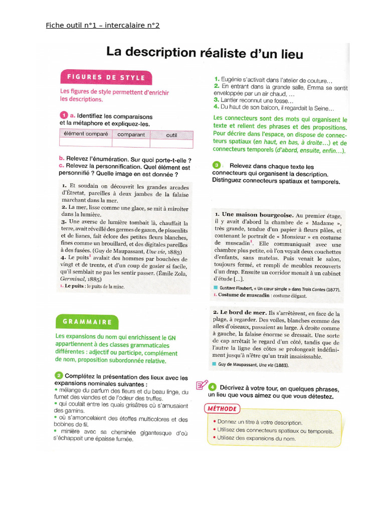 Fiche Outils 1 Décrire Un Lieu | PDF