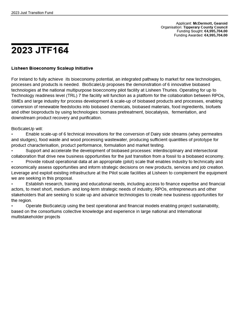 Lisheen Bioeconomy Scaleup Initiative | PDF | Anaerobic Digestion ...