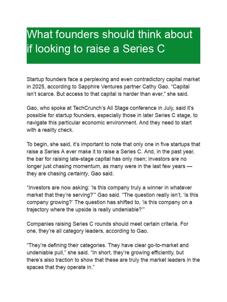 What Founders Should Think About If Looking To Raise A Series C | PDF