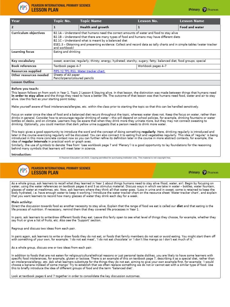 Pips Lesson Plan Year 2 Topic 1 | PDF | Foods | Healthy Diet