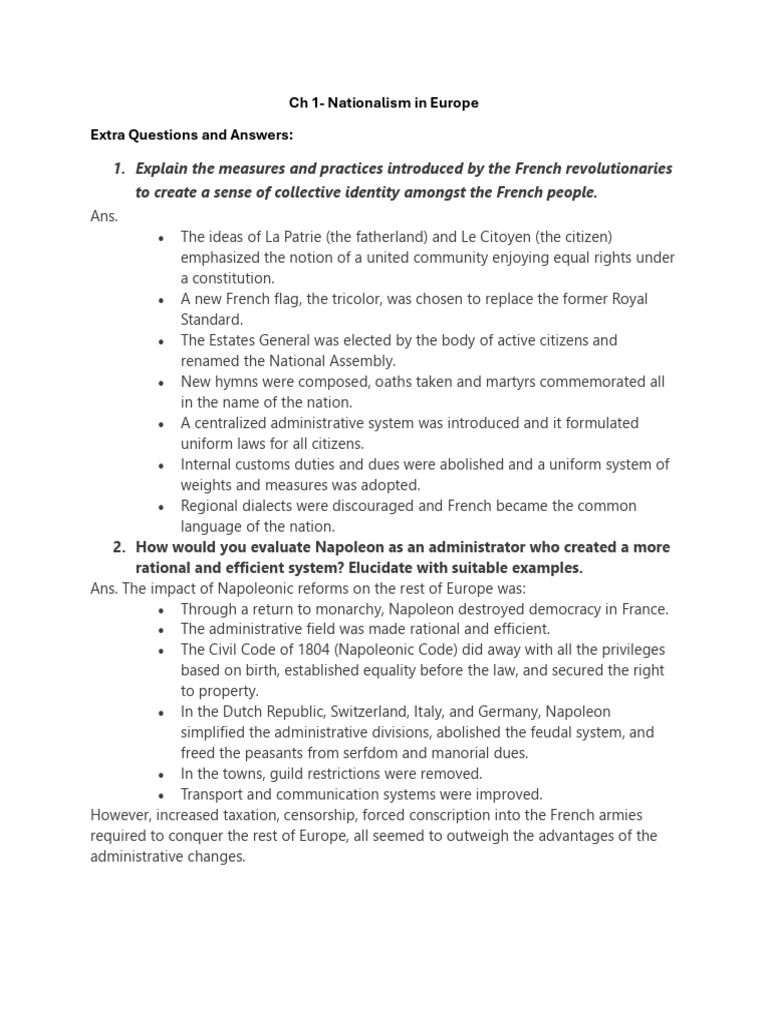 Class 10 J Nationalism in Europe Extra Q 0A | PDF | Balkans | Kingdom Of Prussia