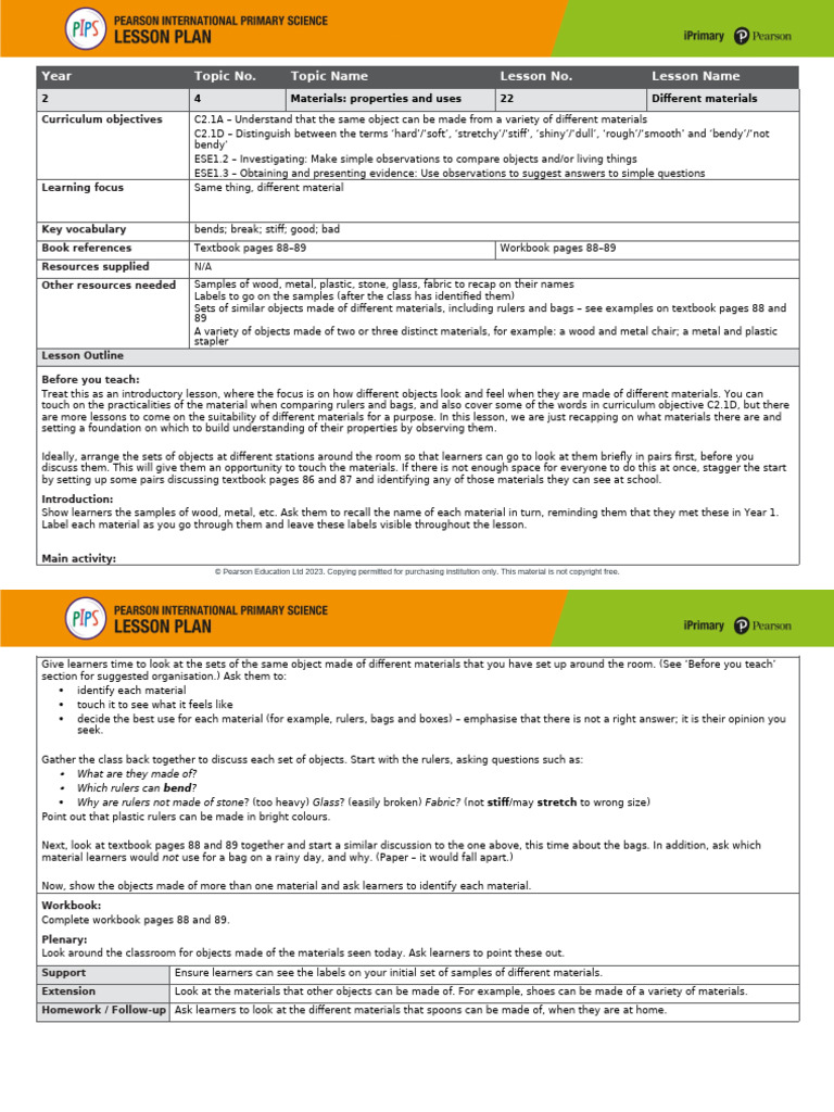 Pips Lesson Plan Year 2 Topic 4 | PDF | Wool | Textbook