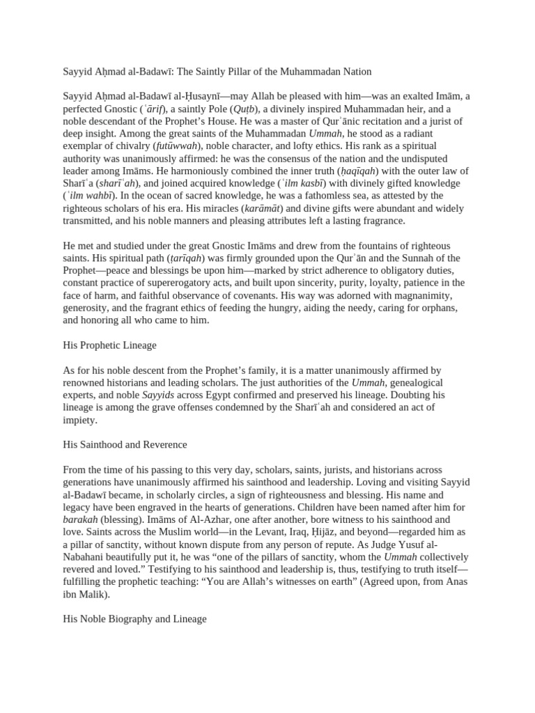 Sayyid Ahmad al-Badawi: A Saintly Legacy | PDF | Prophets And ...