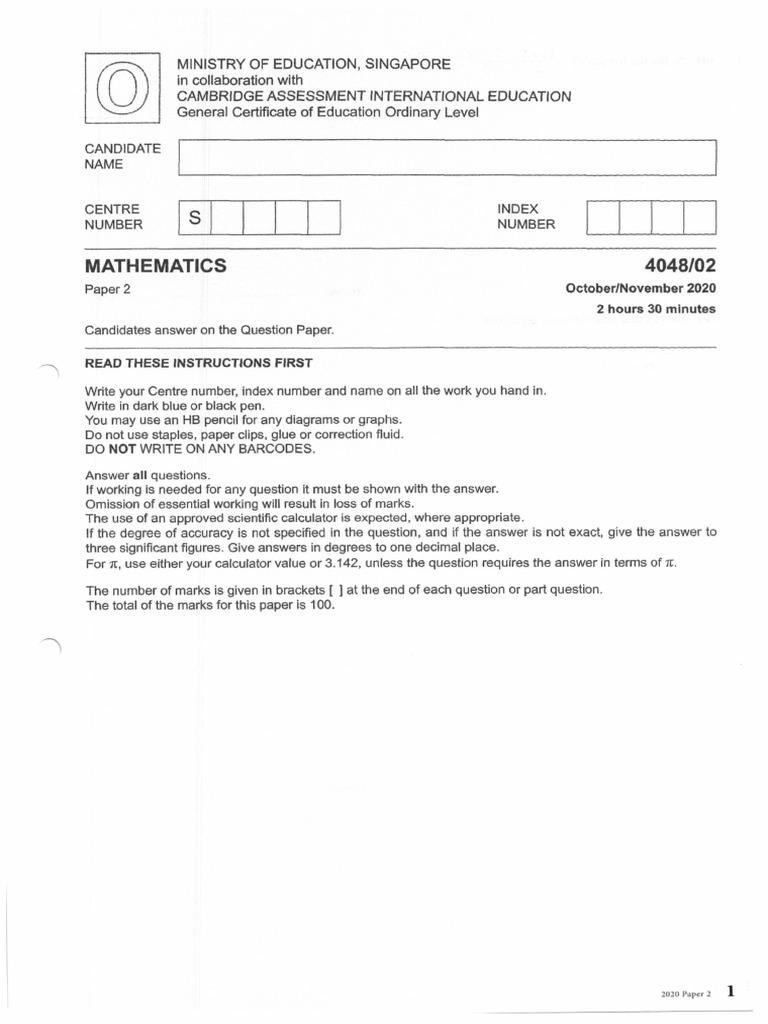 O 2020 GCE O Level P2 | PDF