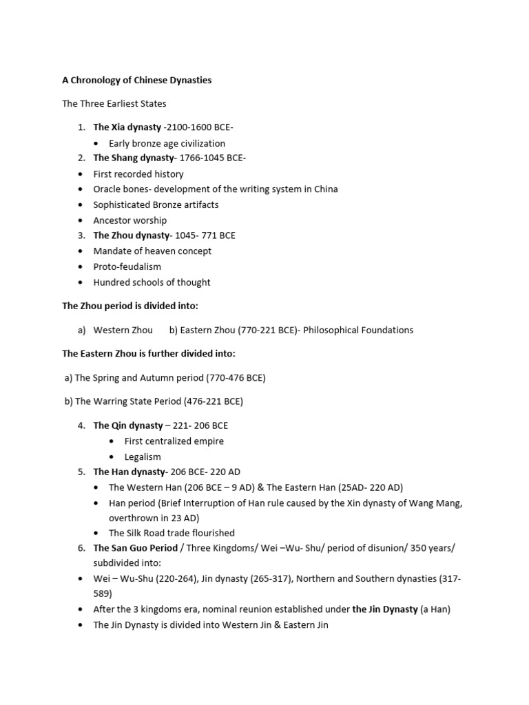 Chinese Dynasties Chronology | PDF | Han Chinese | China