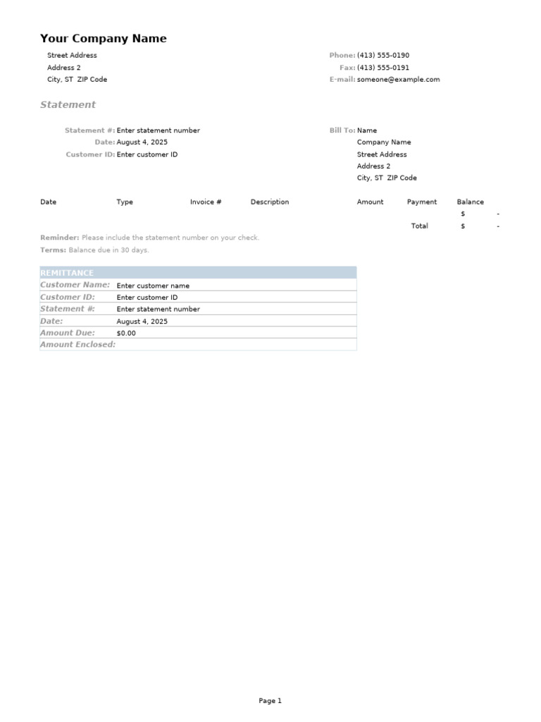 Sample Invoice Statement Template | PDF
