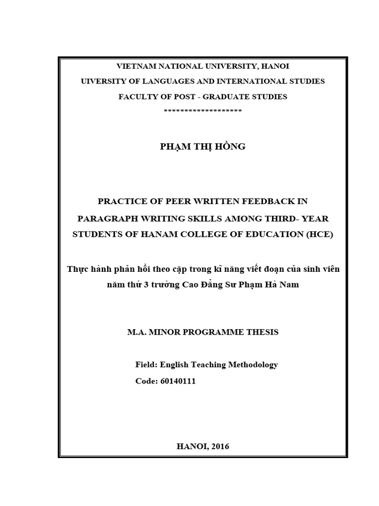 Practice of Peer Written Feedback in Paragraph Writing Skills Among ...