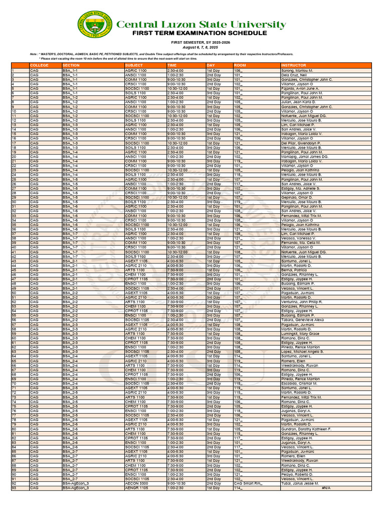 First Term Exam Schedule 2025-2026 | PDF