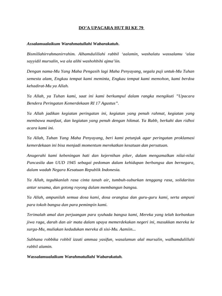 Doa Upacara HUT RI ke-79 | PDF
