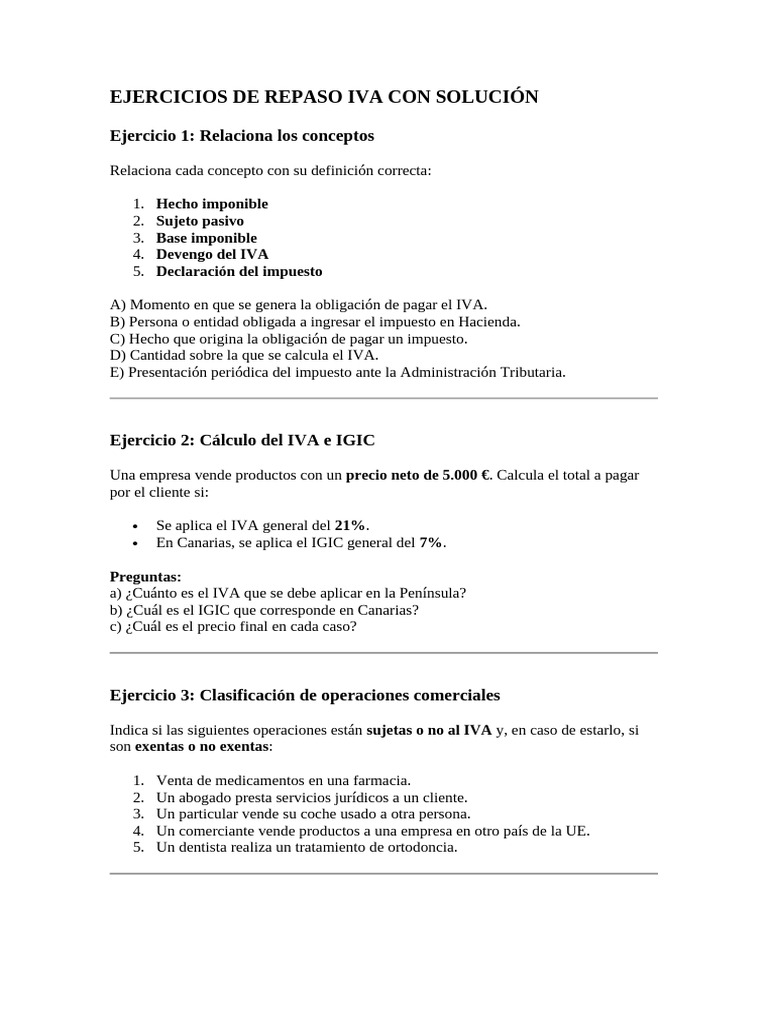 Ejercicios de Repaso Iva Con Solución | PDF | Impuestos | Impuesto al valor agregado