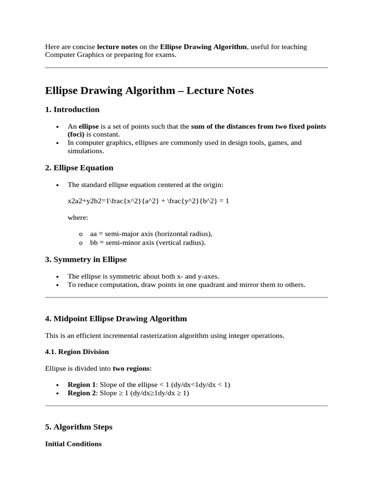 Ellipse Drawing Algorithm | PDF | Ellipse