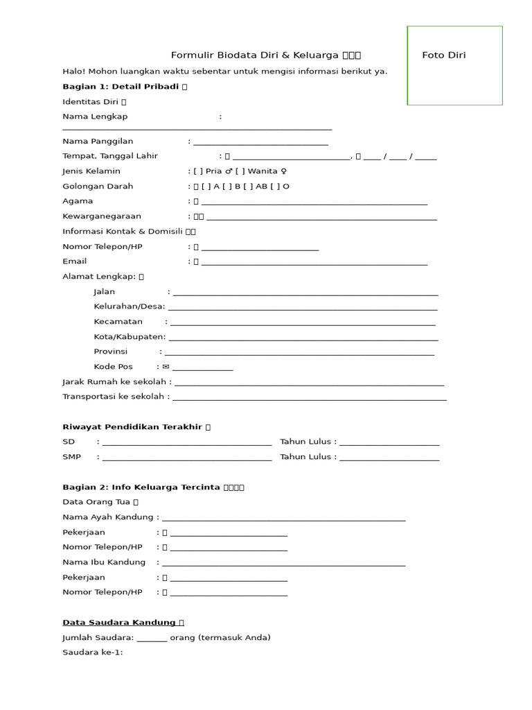 Formulir Biodata Diri, dan mana saja yg harus dilengkapi | PDF