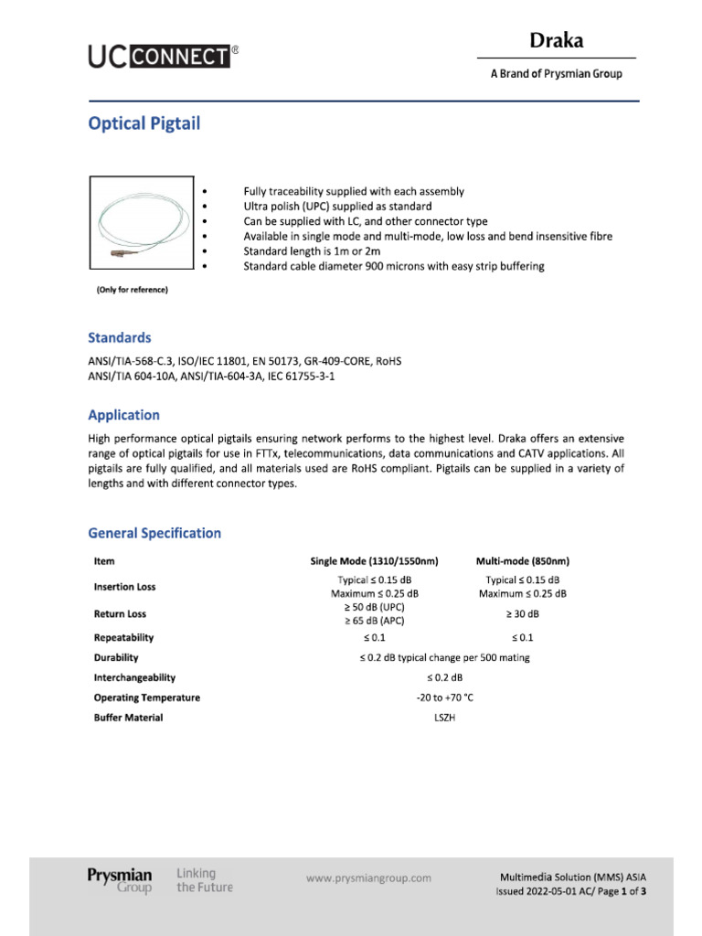 Draka Optical Fibre Catalogue | PDF