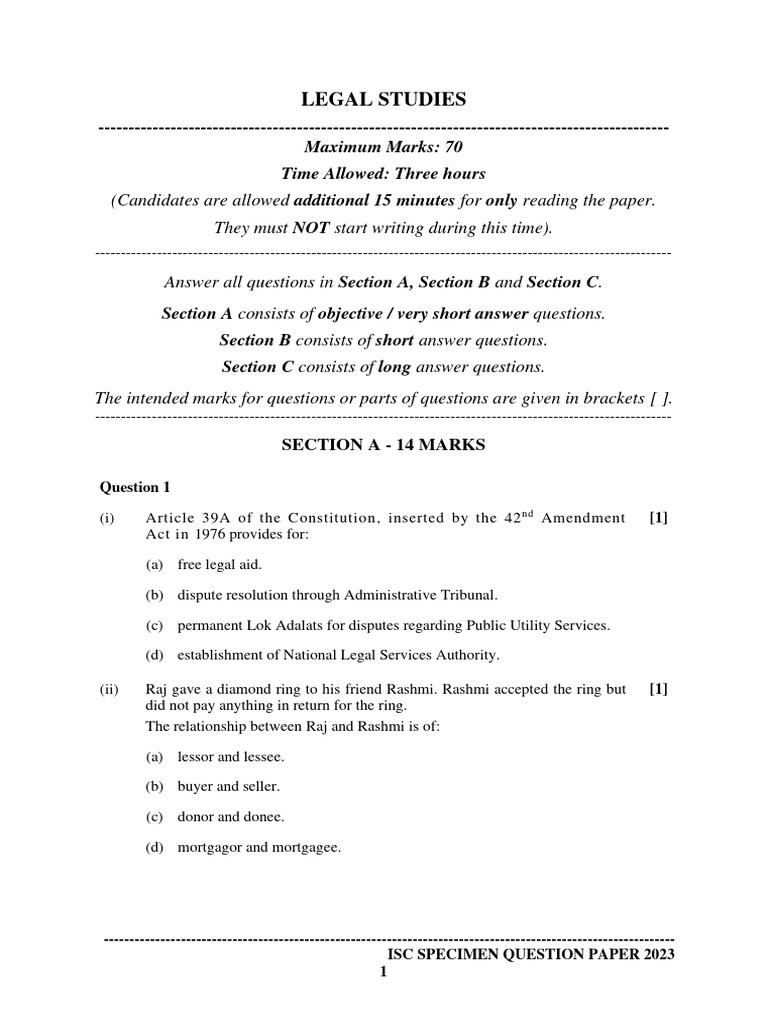 ISC Legal Studies Specimen Paper 2023 | PDF | Lawsuit | Justice