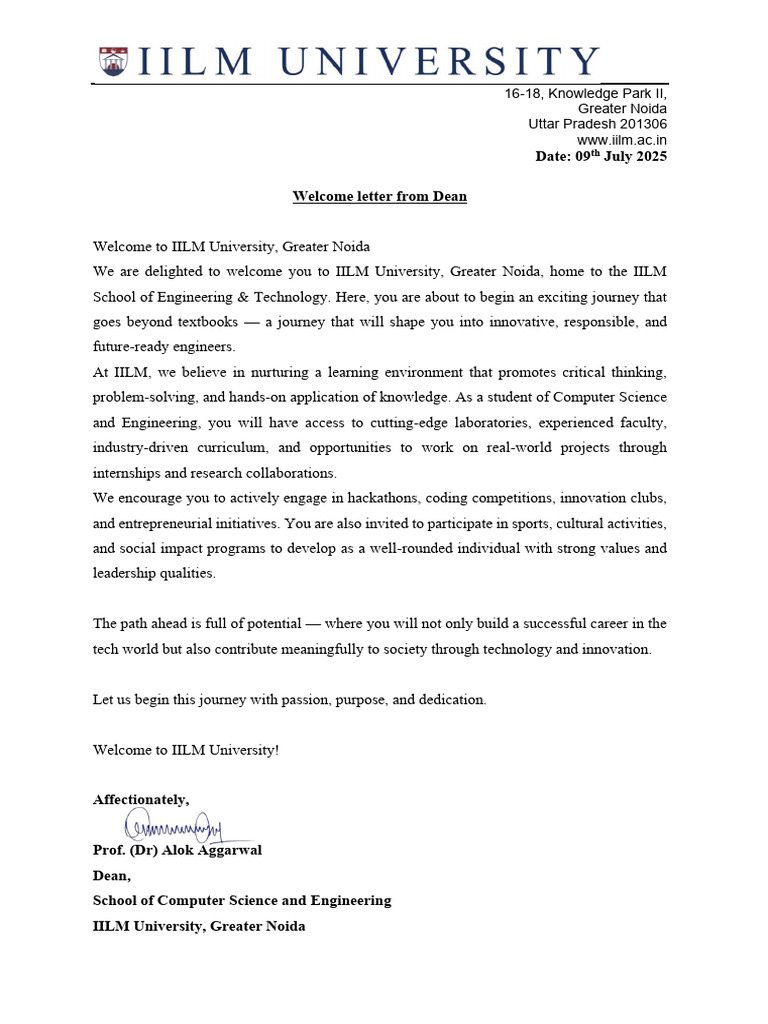 Welcome Letter SCSE | PDF