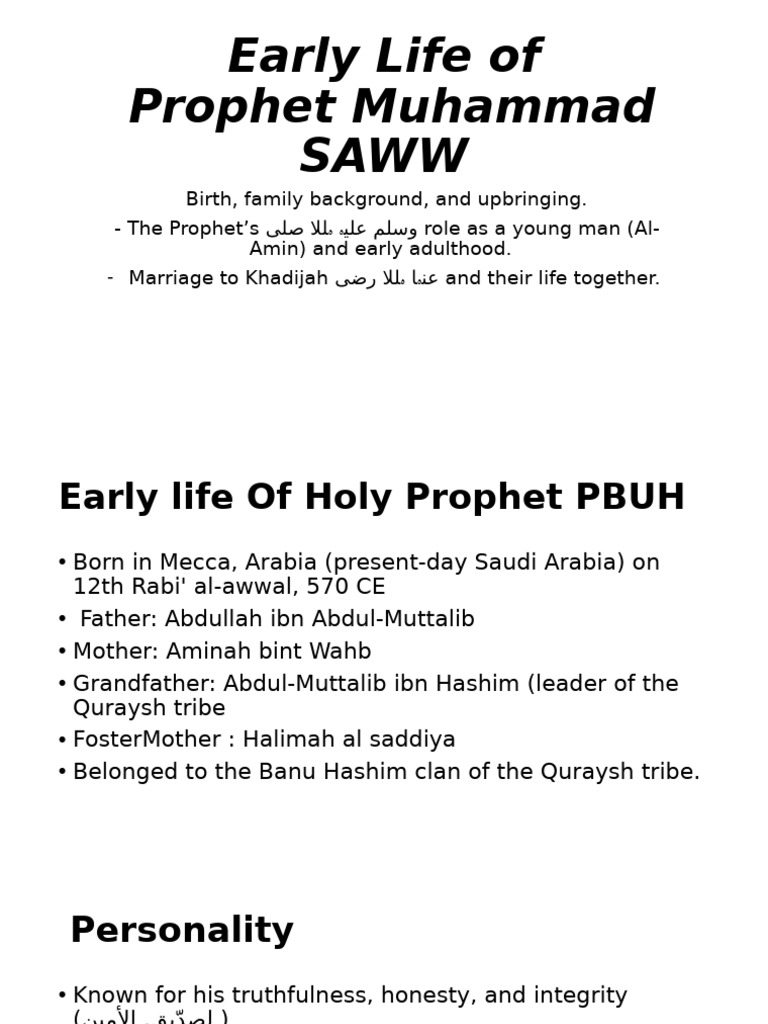 Early Life of Prophet Muhammad SAWW | PDF | Muhammad | Life Of Muhammad