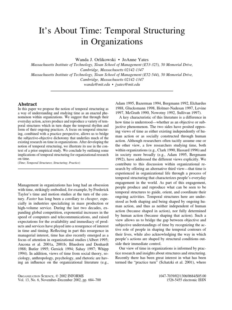 It'S About Time: Temporal Structuring in Organizations: Wanda J ...