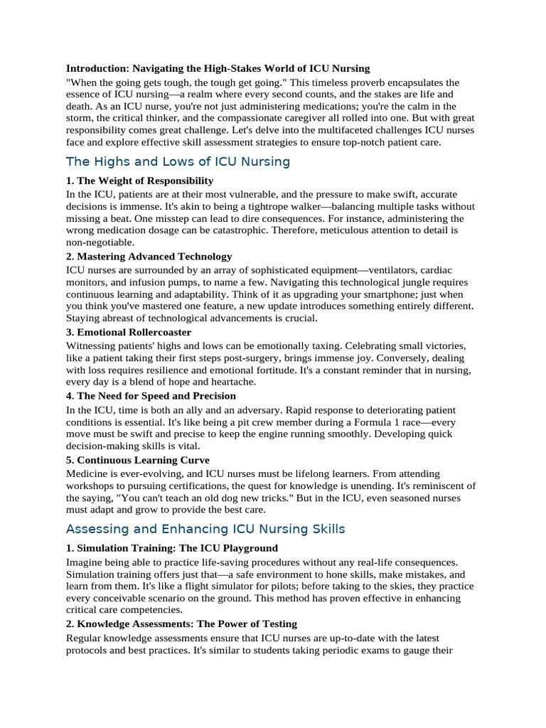 Navigating The High-Stakes World of ICU Nursing | PDF | Intensive Care ...