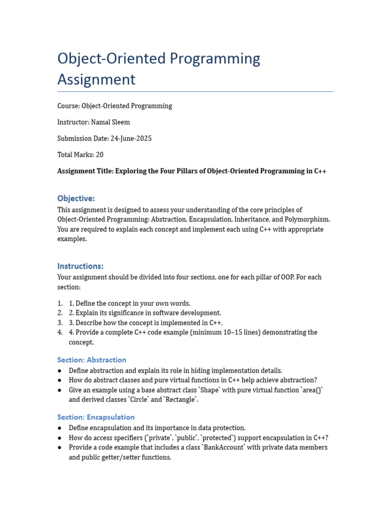 OOP Assignment Four Pillars | PDF | Inheritance (Object Oriented Programming) | Object Oriented ...