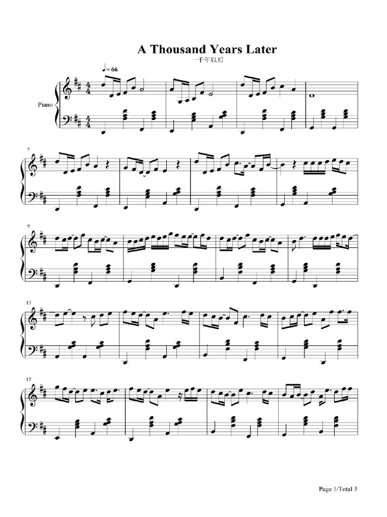 JJ Lin - A Thousand Years Later | PDF